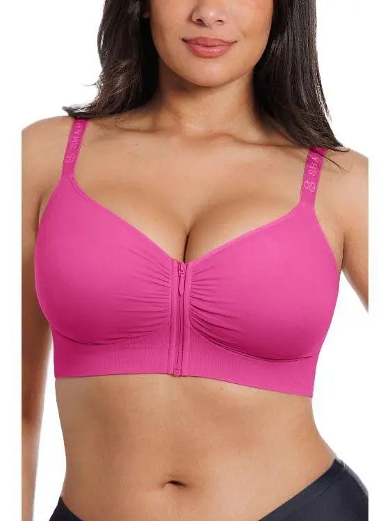 SHAPELLX Bare Essentials Skin Flow Front-zipper Wireless Bra - Fuchsia
