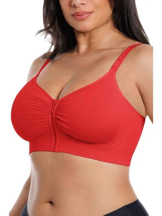 SHAPELLX Skin Flow Seamless Front-zip Wireless Bra - Red