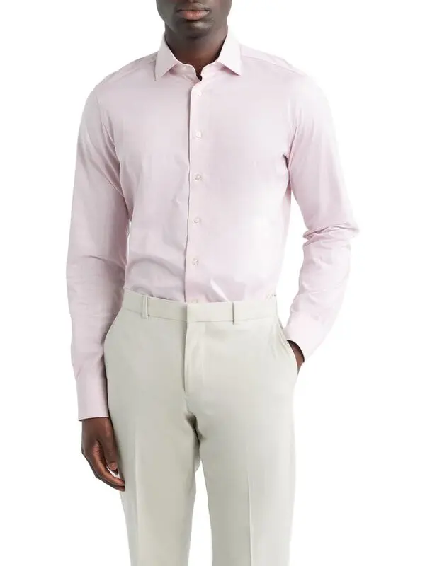 EMANUEL BERG Modern Fit Jacquard Cotton Knit Dress Shirt - Light Pastel Pink
