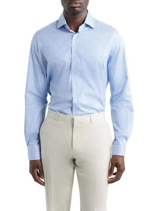 EMANUEL BERG Modern Fit Stripe Natural Stretch Yoga Twill Dress Shirt - Bright Blue
