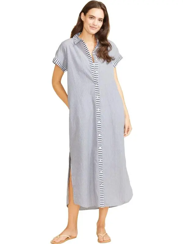 SITANO Riga Short Sleeve Striped Midi Dress Cover-up - Navy Stripes
