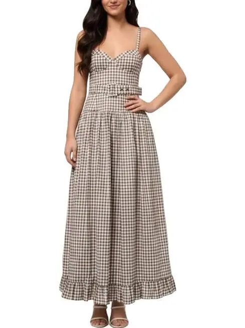 Rachel Rachel Roy Elodie Sweetheart Neck Maxi Dress - Ivory Brown Gingham