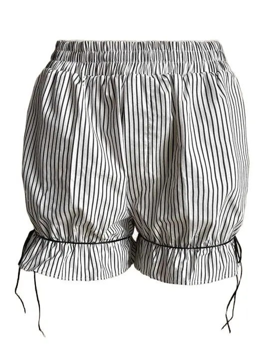 CONTESSA MILLS Striped Bloomer Shorts With Leather Ties - Black-white