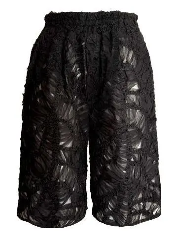 CONTESSA MILLS Fleur Sheer Lace Boyfriend Shorts - Black