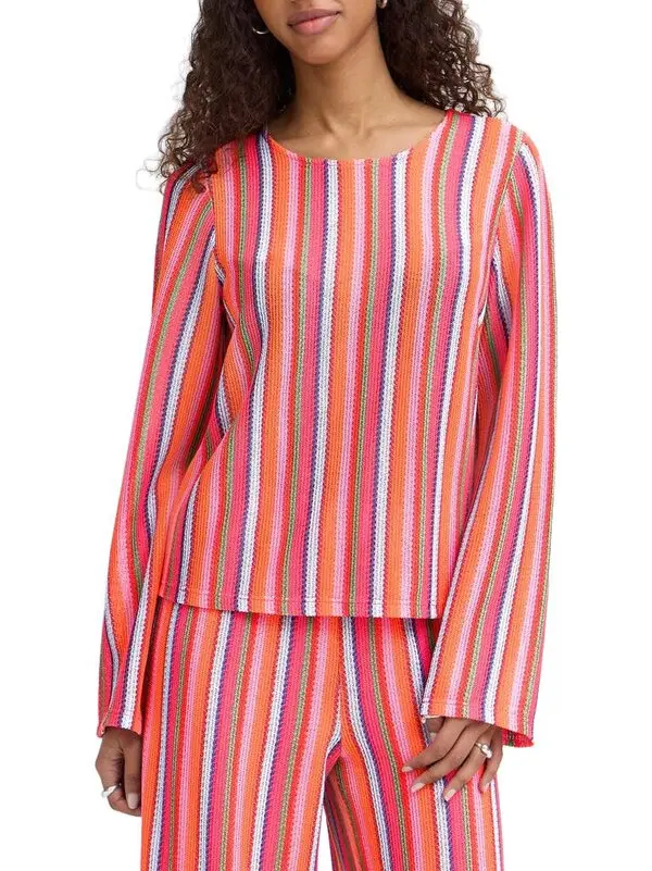 ICHI Striped Knit Shirt - Coral Stripe