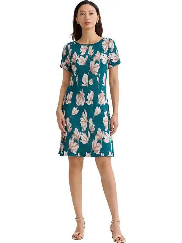 Misook A-line Floral Soft Knit Dress - Spruce