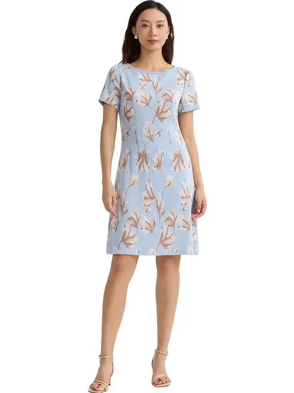 Misook A-line Floral Soft Knit Dress - Tranquil Blue
