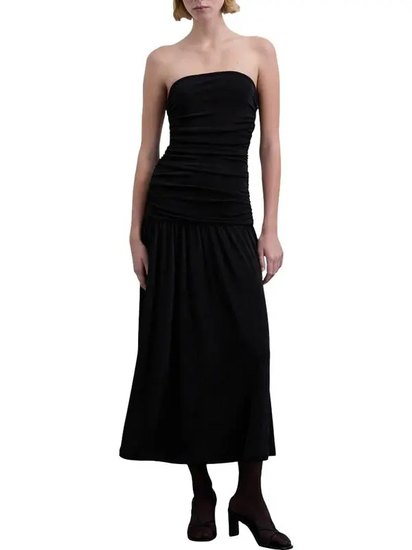 SCALPERS Gathered Knit Midi Dress - Black