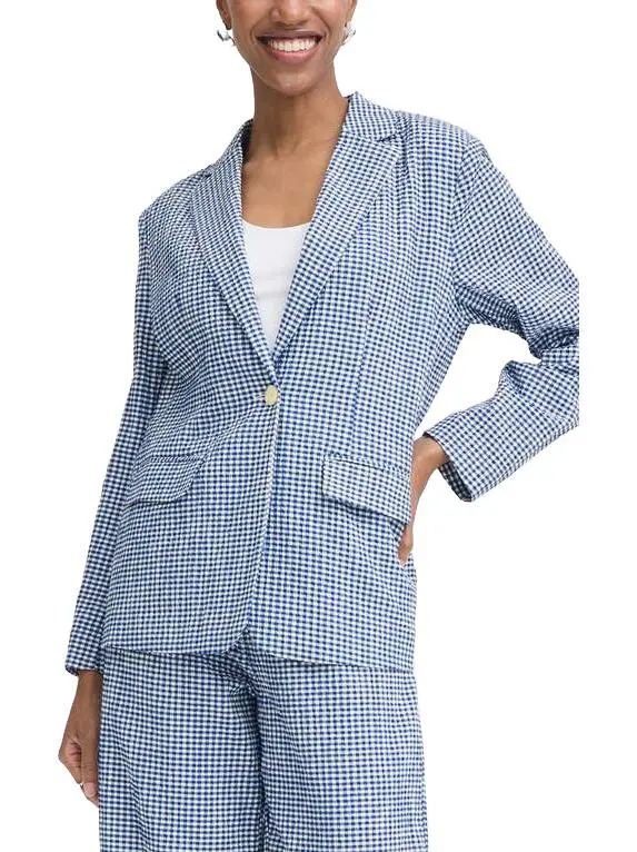 ICHI Checked Blazer - Sodalite Blue/whitecheck