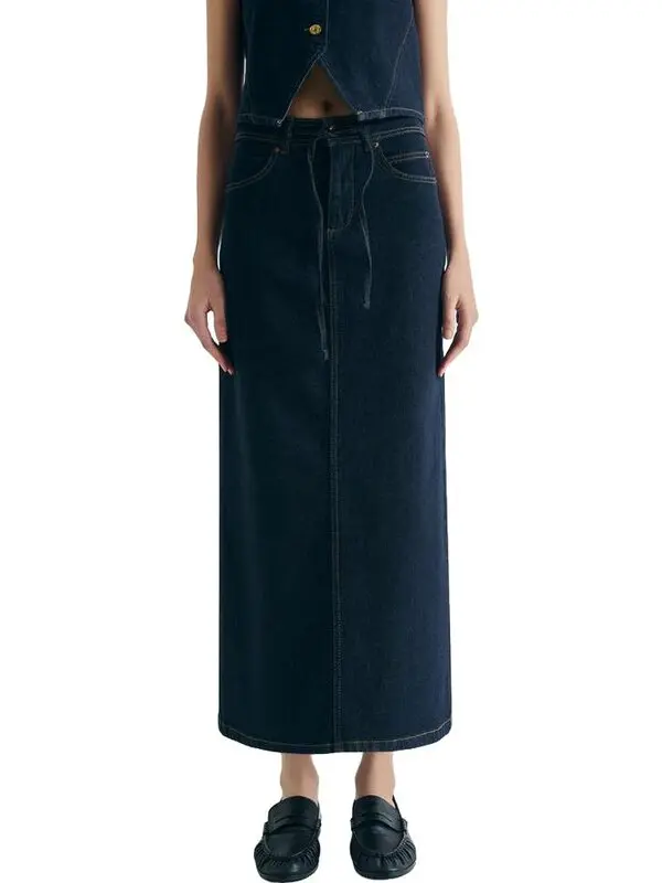 SCALPERS Japan Denim Midi Skirt - Darkindigo