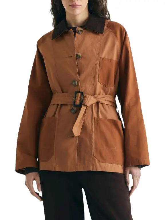 SCALPERS Two-tone Waxed Jacket - Terracotta
