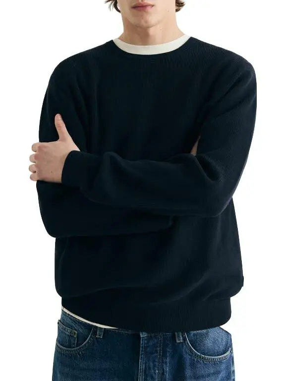 SCALPERS Textured Knit Cotton Sweater - Navy