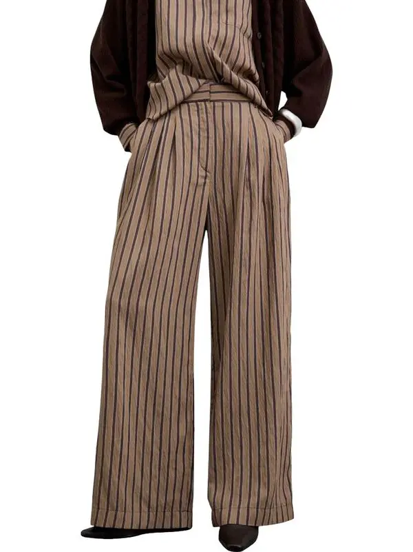 SCALPERS Striped Pleated Trousers - Brownstripes