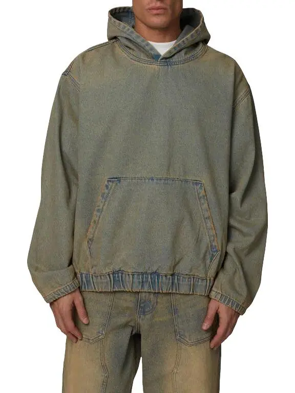 GOOD FOR NOTHING Oversized Denim Pullover Hoodie - Blue