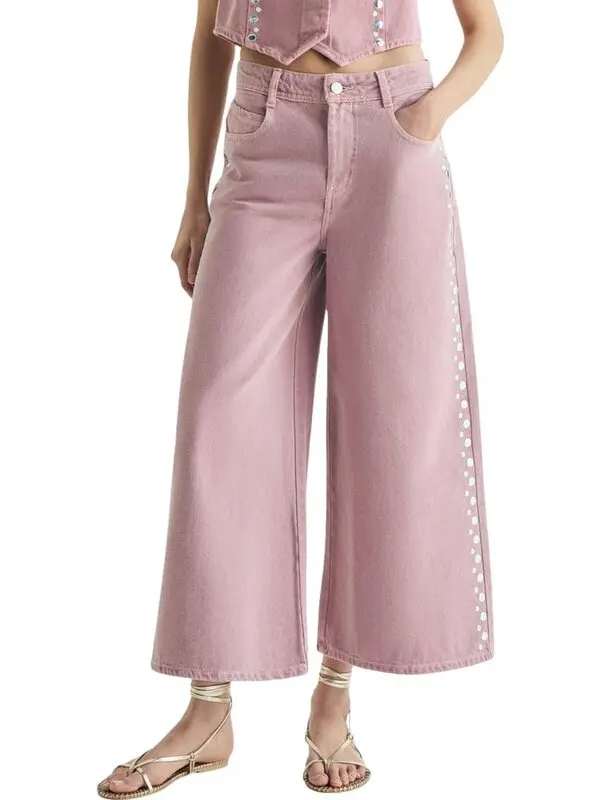 SCALPERS Studded Wide Leg Denim Jeans - Lightpink