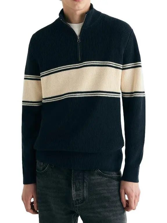 SCALPERS Striped Knit Turtleneck Sweater - Navy