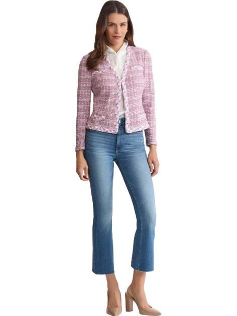 Misook Tailored Braided Trim Tweed Knit Jacket - Pink/blue/black
