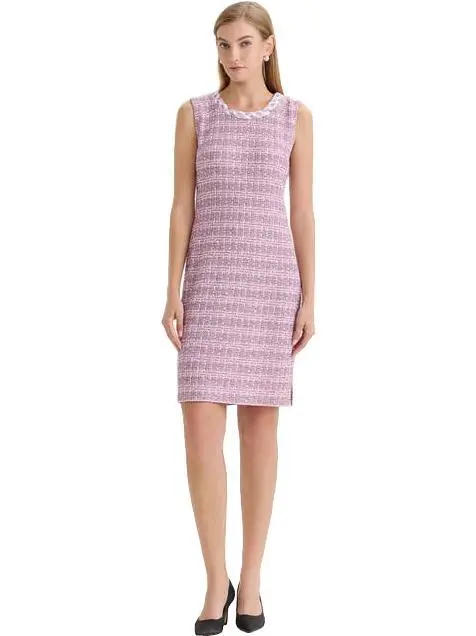 Misook Braided Trim Tweed Knit Sheath Dress - Pink Parfait