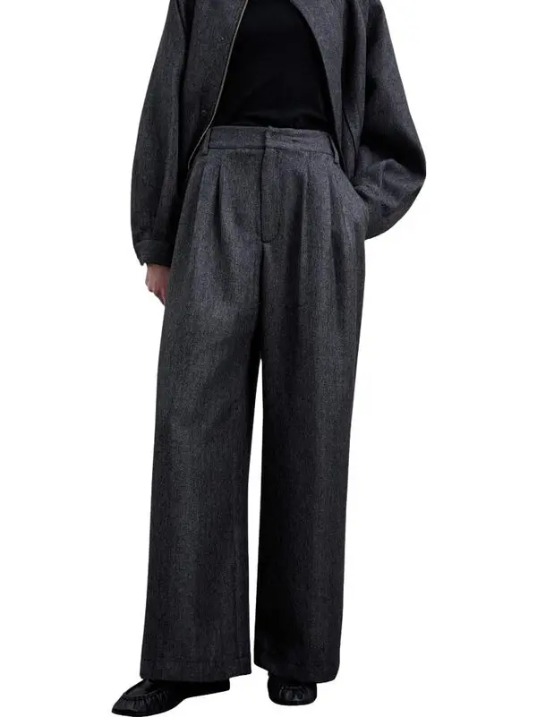 SCALPERS Herringbone Pleated Trousers - Grey