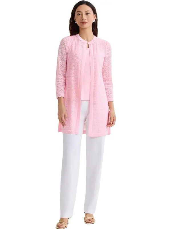 Misook Heritage Tonal Burnout Knit Jacket - Pink