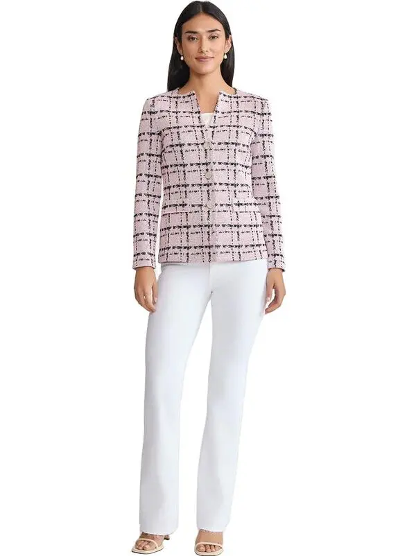 Misook Tailored Plaid Jacquard Knit Jacket - Cherry Blossom/white/black