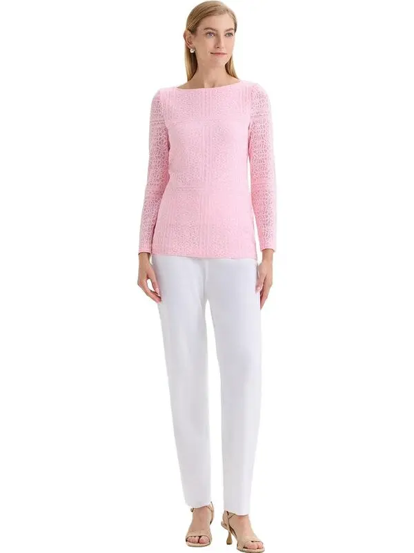 Misook Lined Tonal Burnout Soft Knit Tunic - Pink