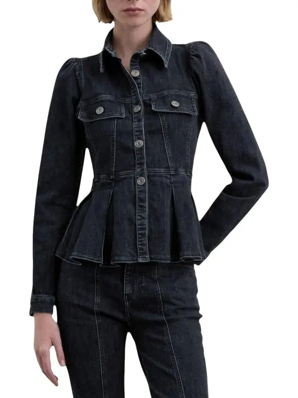 SCALPERS Puffed Sleeve Denim Shirt - Darkgrey
