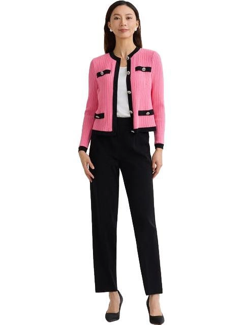 Misook Heritage Eyelet Recycled Knit Jacket - Pink