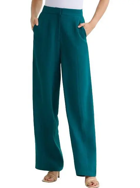 Misook Naomi Wide Leg Crepe De Chine Pant - Spruce