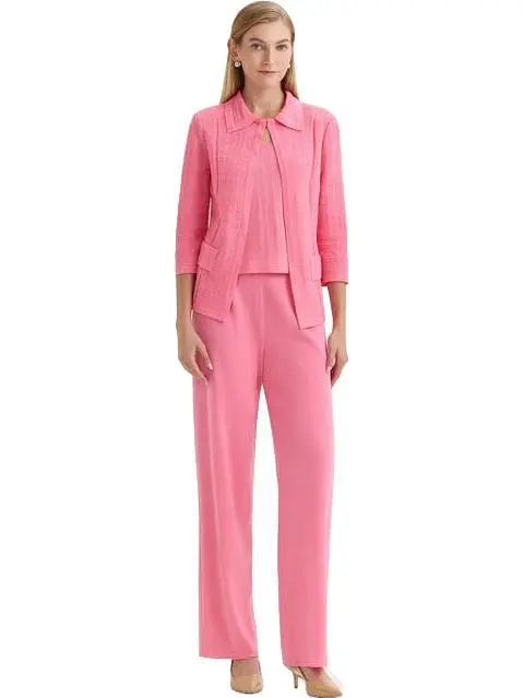 Misook Tailored Pointelle Knit Jacket - Pink