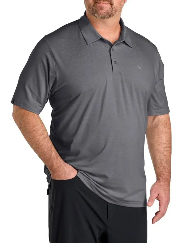 CALLAWAY Big & Tall Heathered Jacquard Polo Shirt - Black Heather