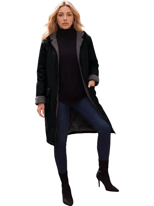 Roaman's Hooded Fleece-lined Nylon Jacket - Black