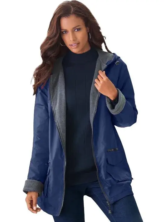 Roaman's Hooded Fleece-lined Nylon Jacket - Evening Blue