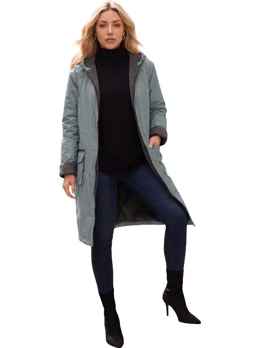 Roaman's Hooded Fleece-lined Nylon Jacket - Gunmetal