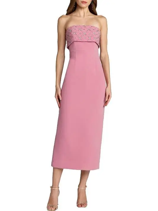 Mac Duggal Strapless Embellished Crepe Midi Dress - Orchid