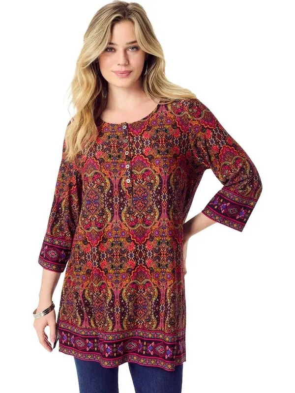 ROAMAN'S Henley Ultra Drape Tunic - Multi Medallion Border