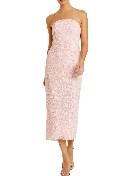 Mac Duggal Pearl Embellished Strapless Midi Dress - Blush