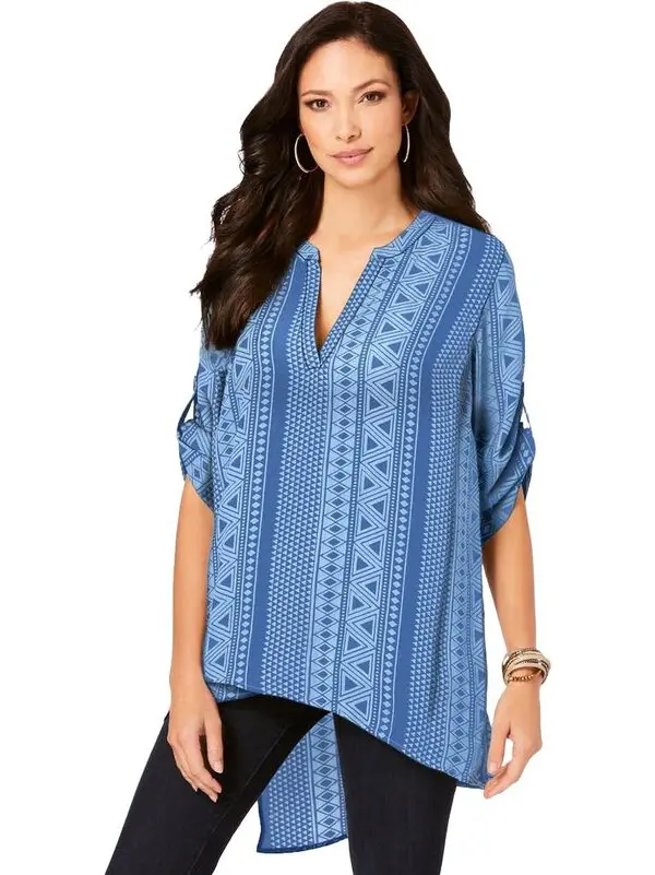 ROAMAN'S Geometric Print Tunic - Dusty Indigo Geo