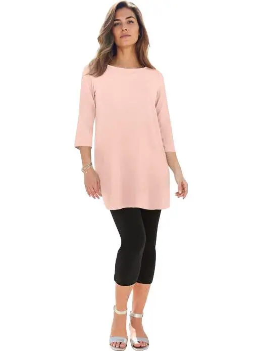 Roaman's Cotton Ultimate Boatneck Tunic With Side Slits - Soft Blush