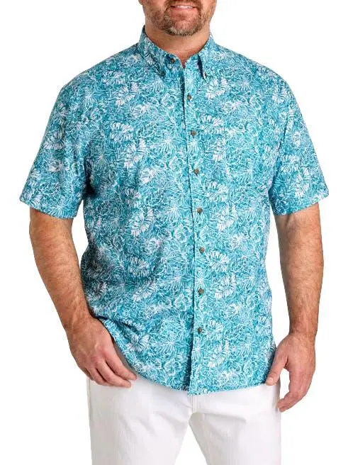 HARBOR BAY BY DXL Big & Tall Easy-care Leaf Print Sport Shirt V3 - Blue Multi