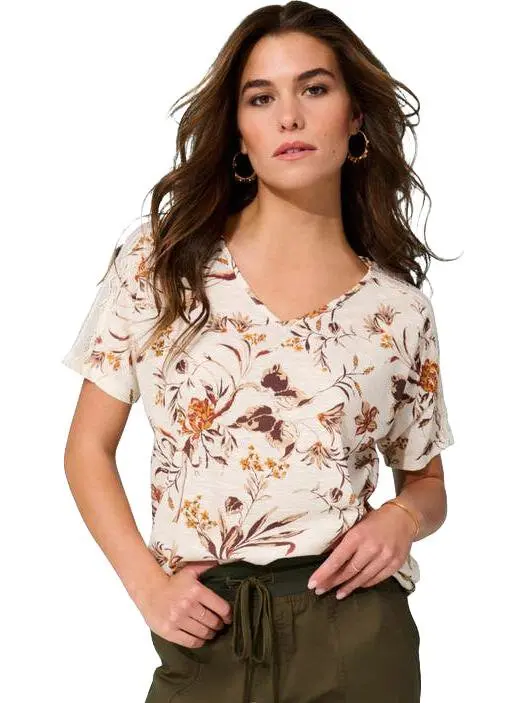ROAMAN'S Lace-trimmed Textured T-shirt - Ivory Garden Flowers
