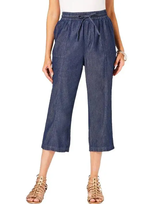 ROAMAN'S Chambray Wide Leg Capri Pant - Medium Wash