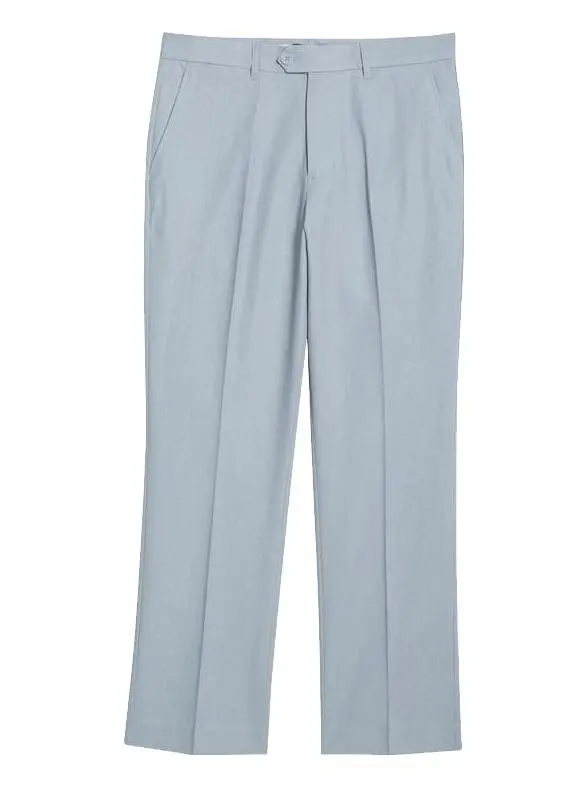 PERCIVAL Tailored Fit Flat Front Linen & Cotton Suit Pants - Light Blue