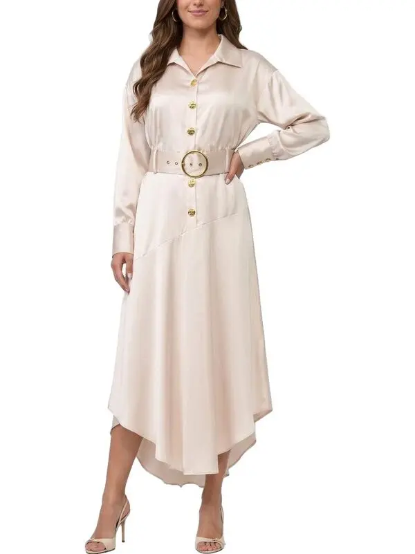 Rachel Rachel Roy Gilian Long Sleeve Satin Shirt Dress - Light Silver Grey