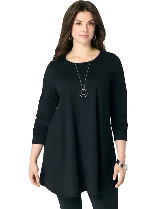 ROAMAN'S Long Sleeve Crewneck Swing Tunic - Black
