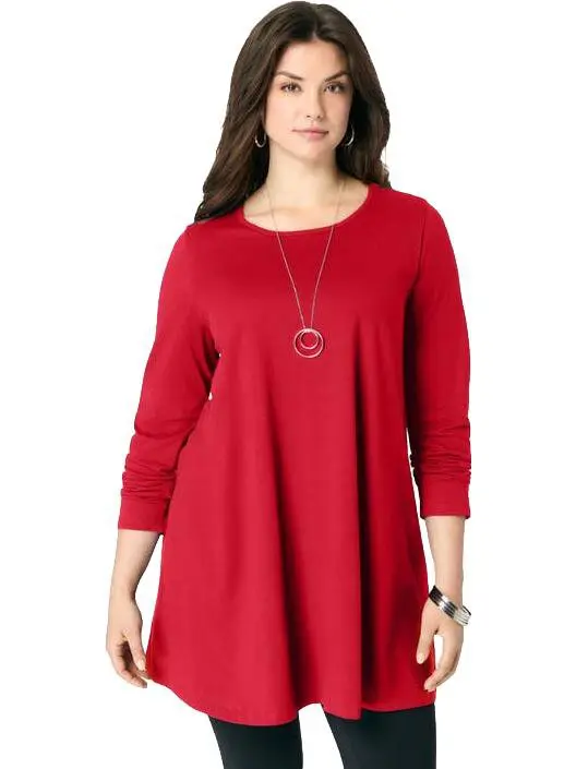 Roaman's Long Sleeve Crewneck Swing Tunic - Classic Red