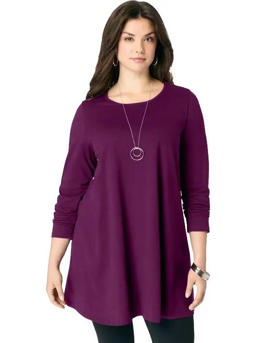 ROAMAN'S Ultimate Long Sleeve Crewneck Swing Tunic - Dark Berry