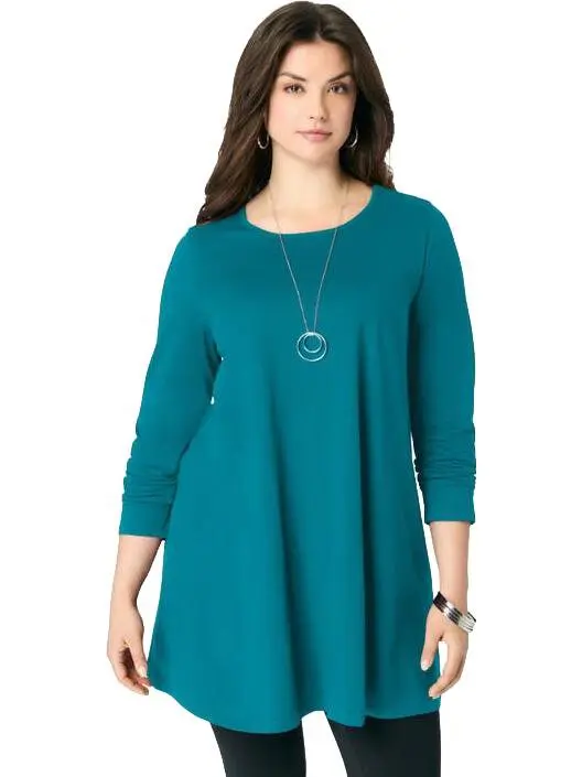 Roaman's Long Sleeve Crewneck Swing Tunic - Deep Turquoise