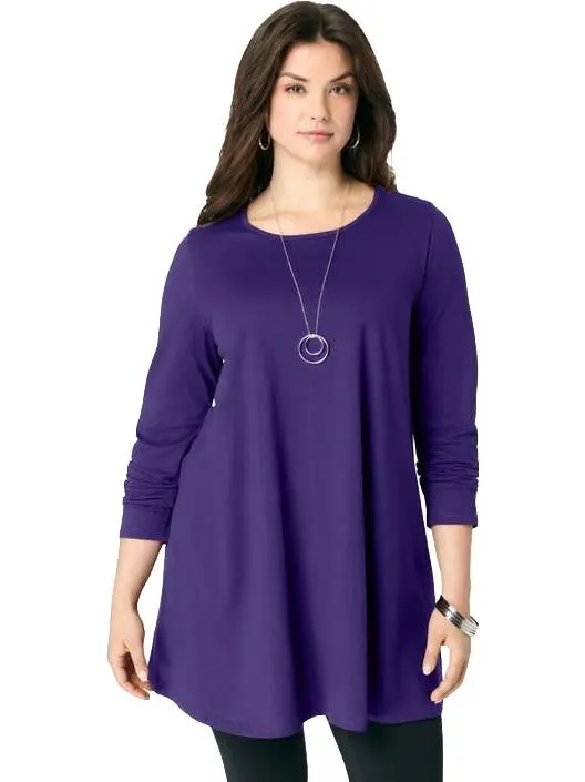Roaman's Long Sleeve Crewneck Swing Tunic - Midnight Violet