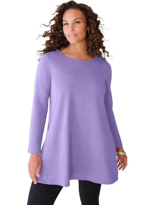 ROAMAN'S Ultimate Long Sleeve Crewneck Swing Tunic - Vintage Lavender